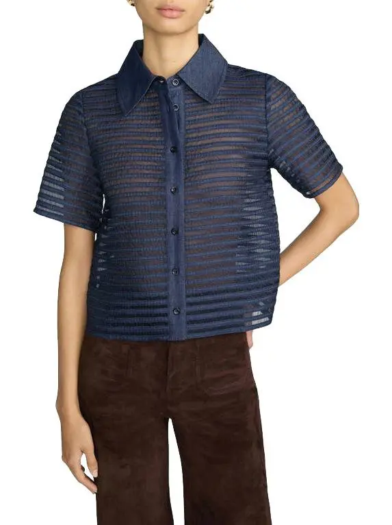 FRAME Short Sleeve Striped Lattice Shirt - Skylight