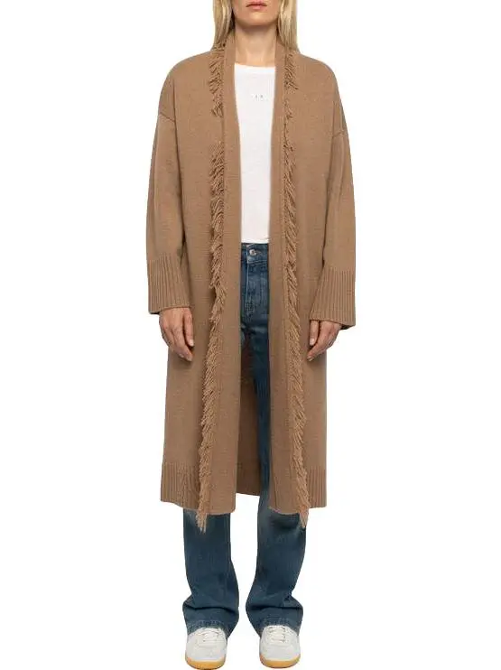 Zadig&Voltaire Caby Longline Fringe Cardigan - Camel
