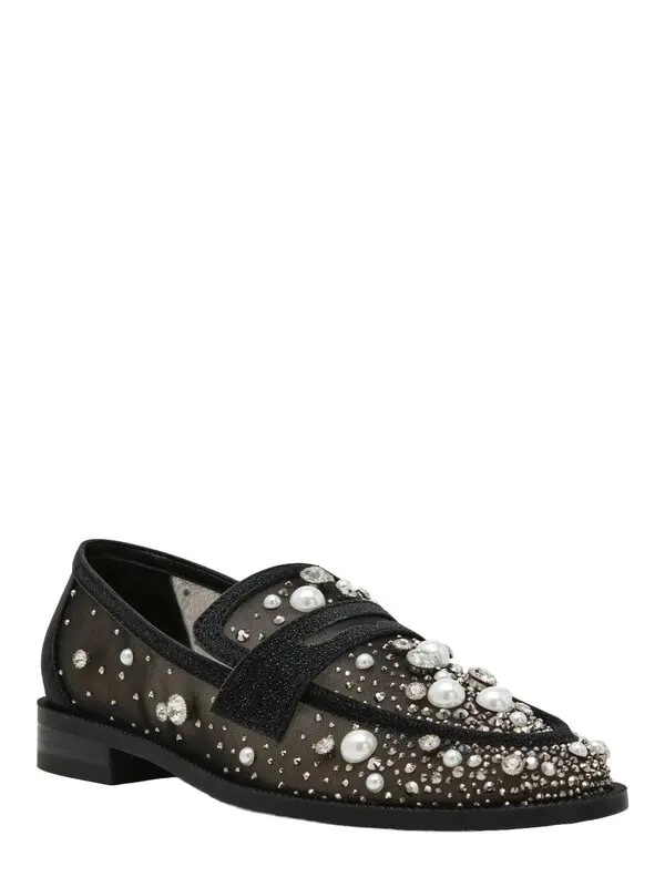 Betsey Johnson Maren Crystal Embellished Mesh Loafers - Black