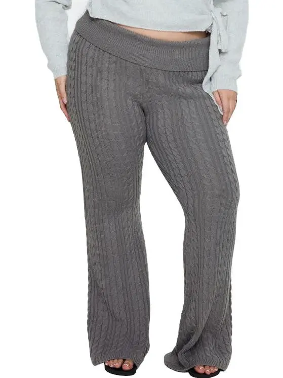 Princess Polly Baleigh Cable Stitch Foldover Flare Pants - Grey