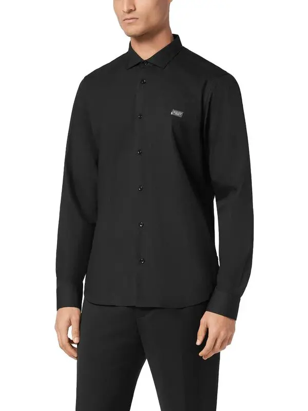 Philipp Plein Shirt Sugar Daddy Cut Long-sleeve Crystal Skull - Black
