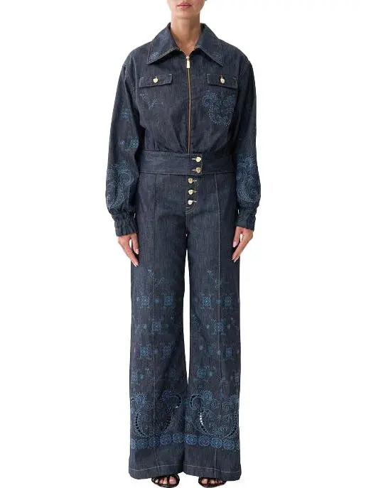 Camilla Embroidered Bomber Jacket - Denim