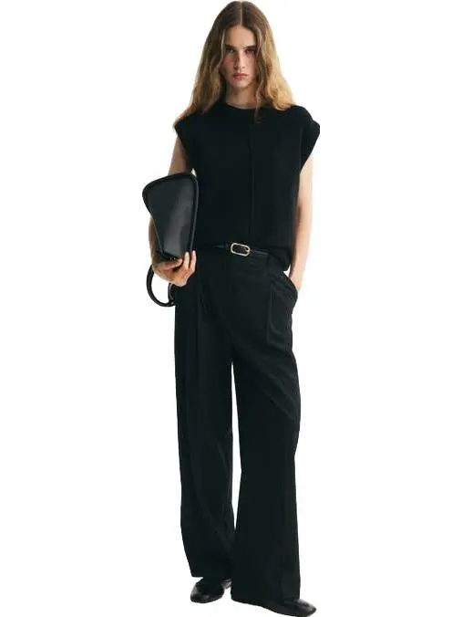H&M Knit Sweater Vest With Ribbed Trim - Black