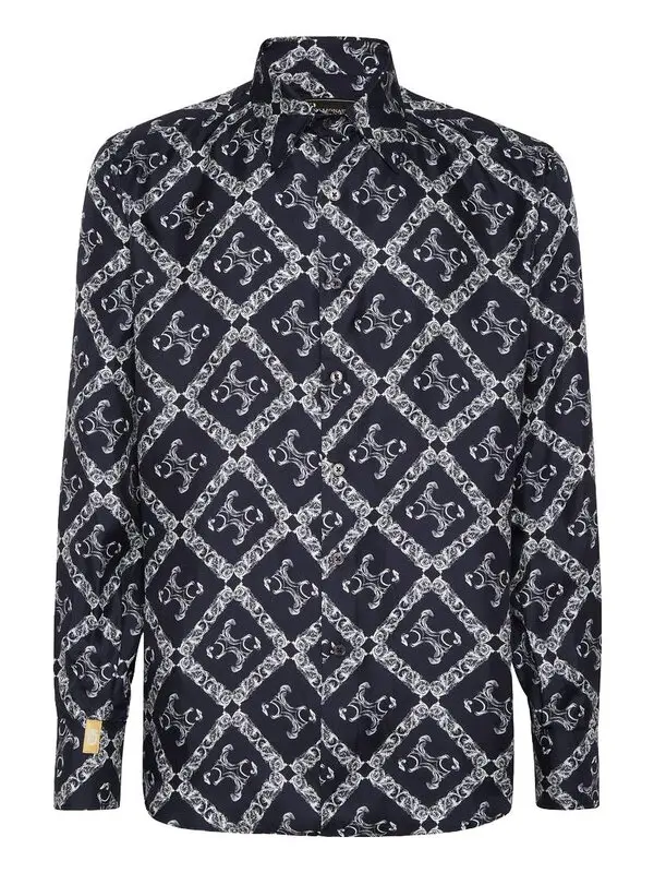BILLIONAIRE Silk Gold Cut Shirt Bb Monogram - Navy