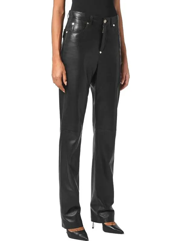 Philipp Plein Leather Trousers Long - Black