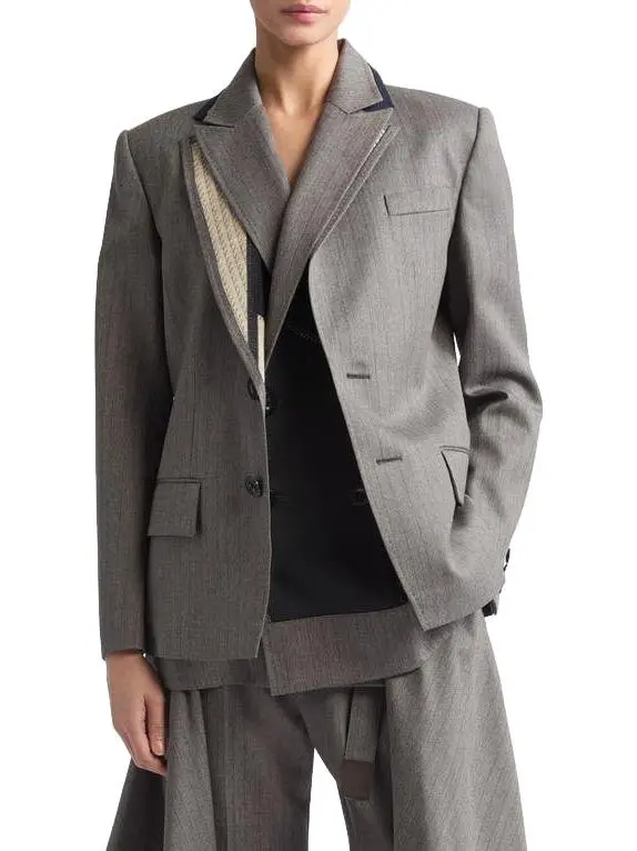 Sacai Layered Deconstructed Herringbone Jacket - Brown
