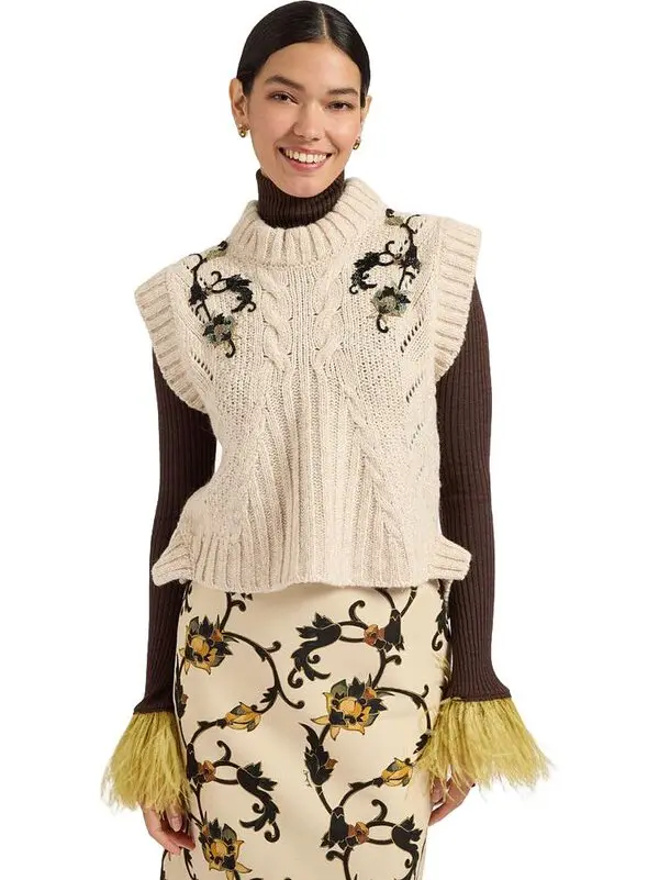 La DoubleJ Embroidered Cameo Vest - Solid Ecru