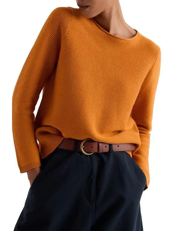 SEASALT CORNWALL Textured Crewneck Sweater In Organic & Recycled Cotton - Amber