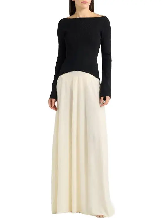 Solid & Striped The Ambrio Bateau Neck Long Sleeve Maxi Dress - Noir/brule