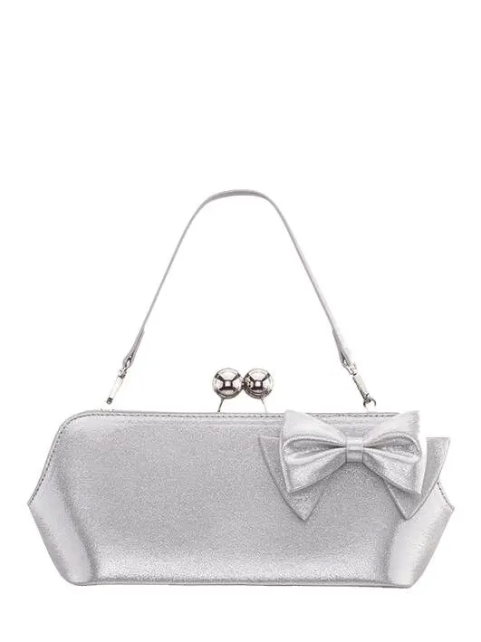 Nina Kenji Bow Frame Clutch - True Silver