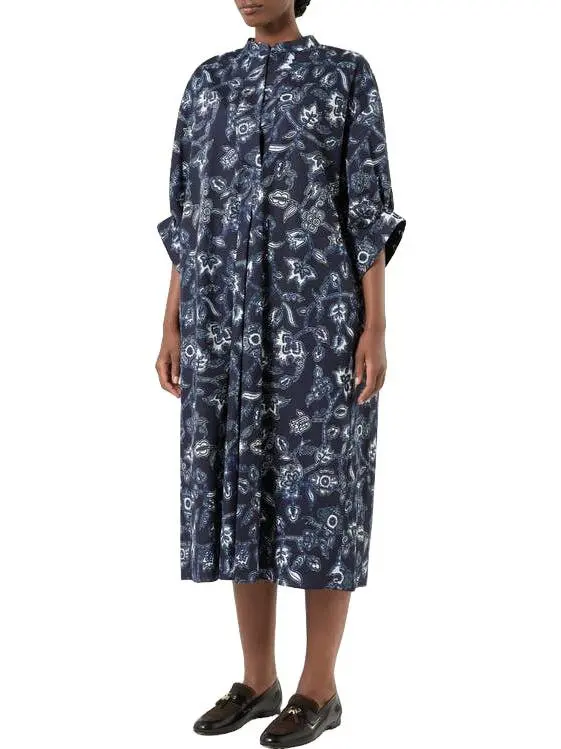Marina Rinaldi Floral Print Cotton Maxi Dress - Navy