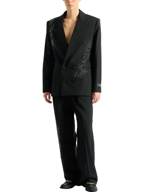 Balmain Wool Blazer With "sand Effect Amethyst" Embroidery - Black