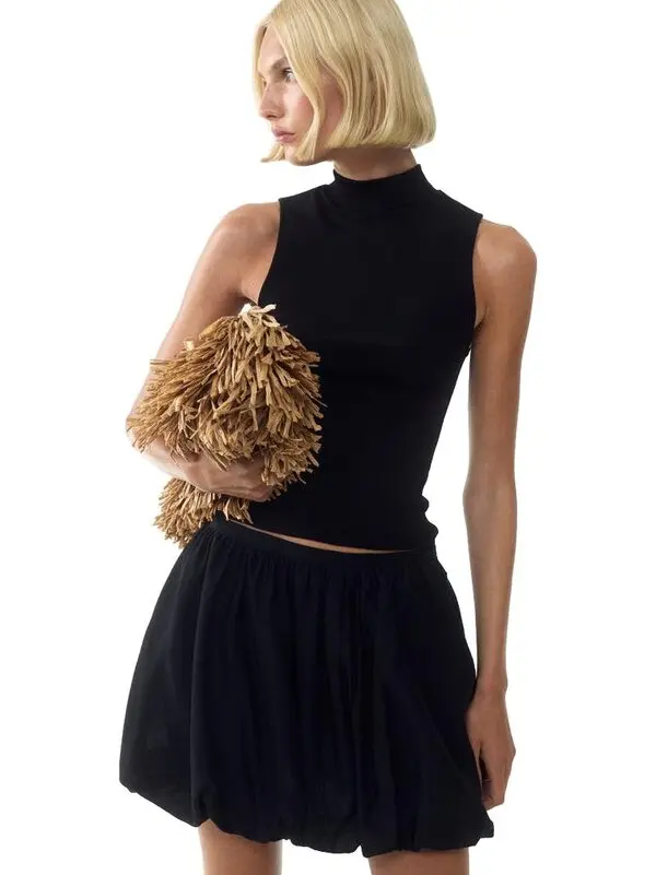 H&M Viscose Ribbed Mock Turtleneck Sleeveless Top - Black
