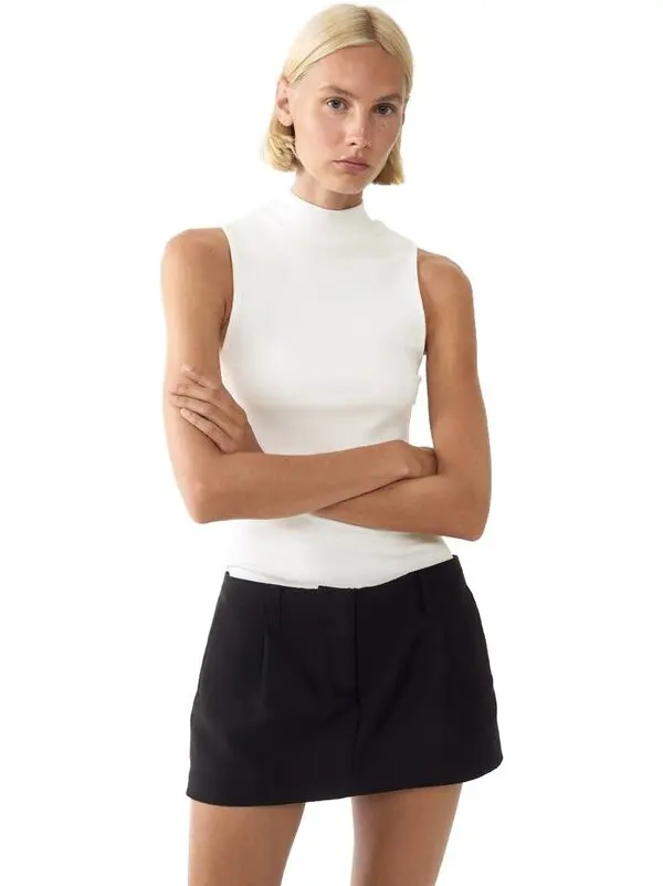 H&M Viscose Ribbed Mock Turtleneck Sleeveless Top - White