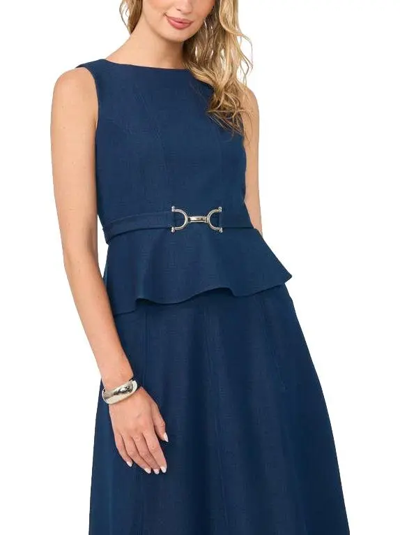 Vince Camuto Seamed Belted Peplum Shell - Indigo
