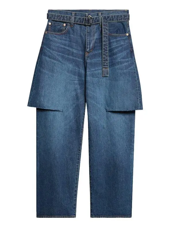 Sacai Sliced Belted Denim Jeans - Blue