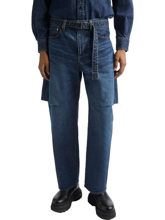 Sacai Sliced Belted Denim Jeans - Blue