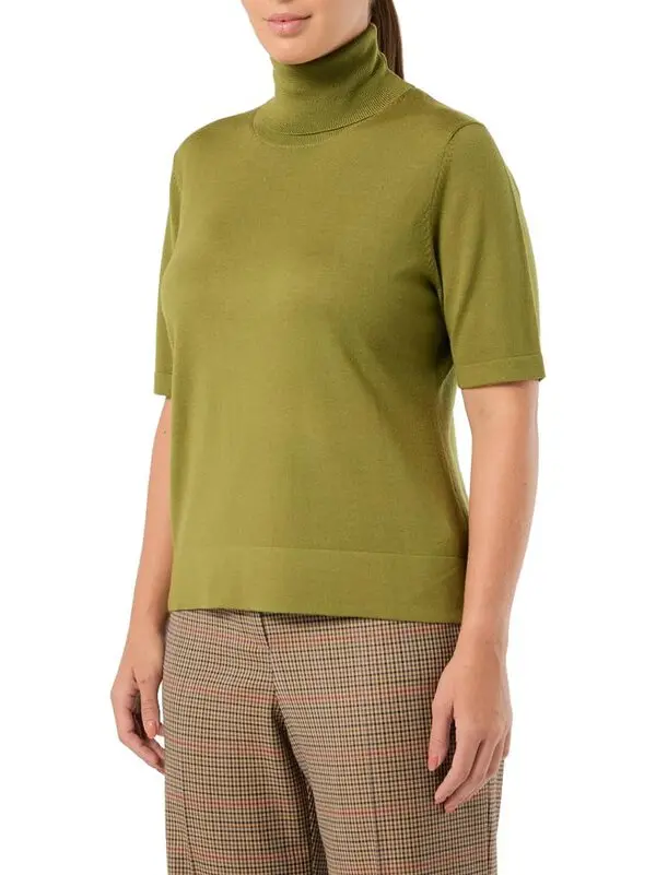Marina Rinaldi Virgin Wool Short Sleeve Turtleneck Sweater - Olive Green