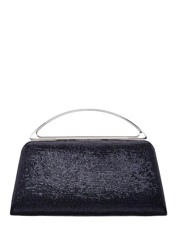 Nina Genesis Faux Leather Clutch With Croc-embossed Texture And Curved Metal Handle - Black
