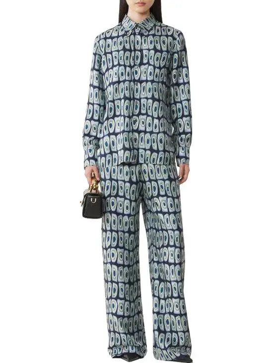 LANVIN Printed Wide-leg Silk Pants - Haze/sage