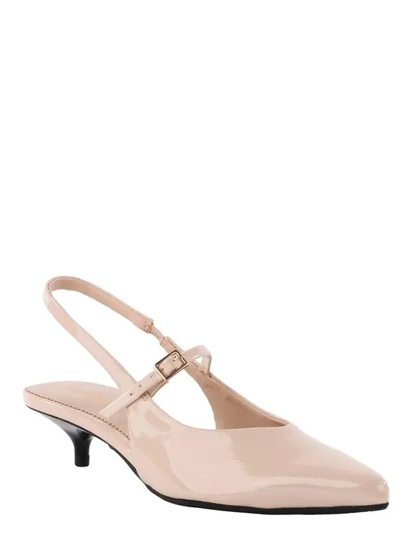 Seychelles Faux Leather Slingback Pumps With Kitten Heel - Beige