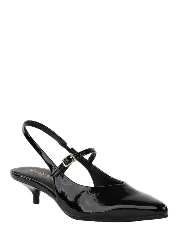 Seychelles Faux Leather Slingback Pumps With Kitten Heel - Black