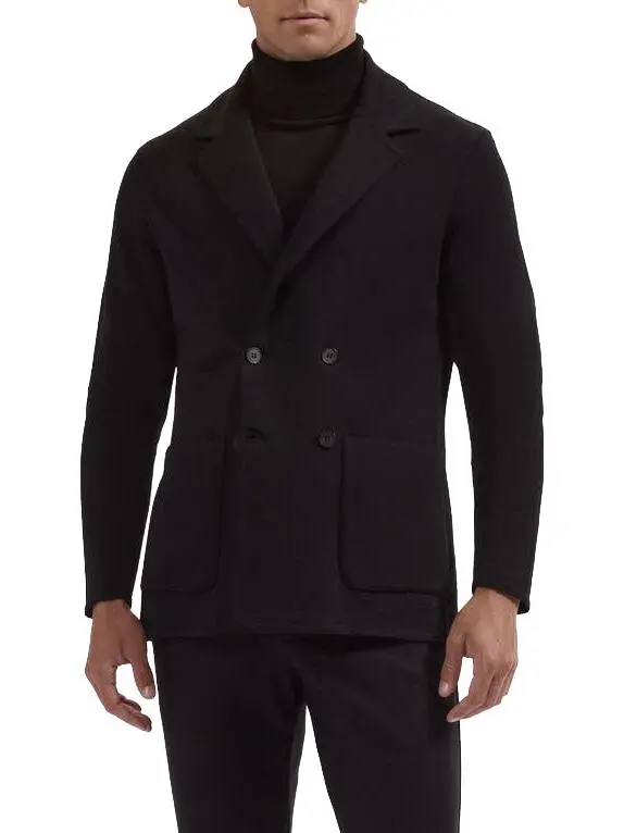 Bugatchi Double-breasted Merino Wool Sweater Blazer - Black