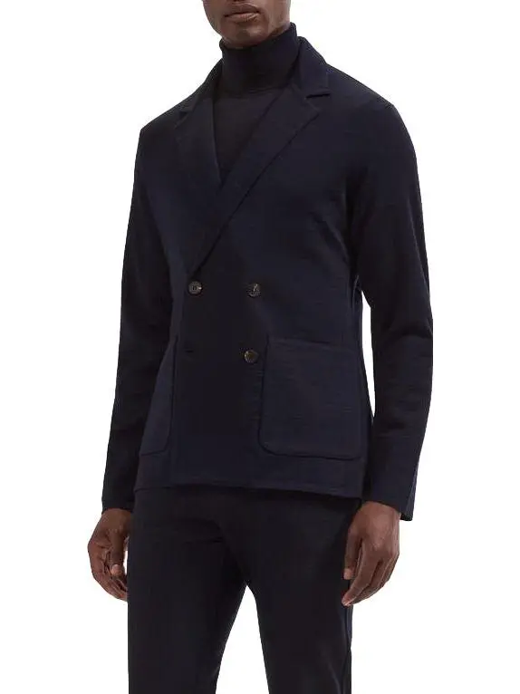 Bugatchi Double-breasted Merino Wool Sweater Blazer - Navy