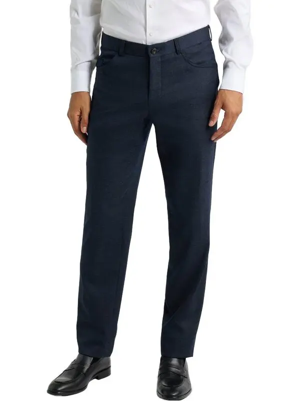 JACK VICTOR Sage Melange Stretch Wool Pants - Navy