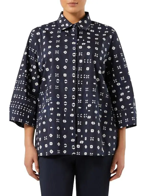 Marina Rinaldi Geometric Print Cotton Shirt - Navy