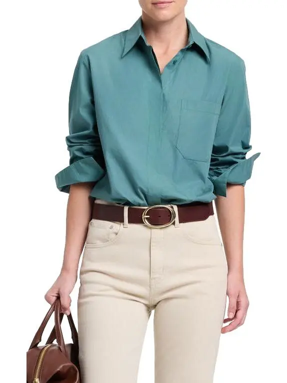TWP Cotton Button Front Shirt - Sea Pine