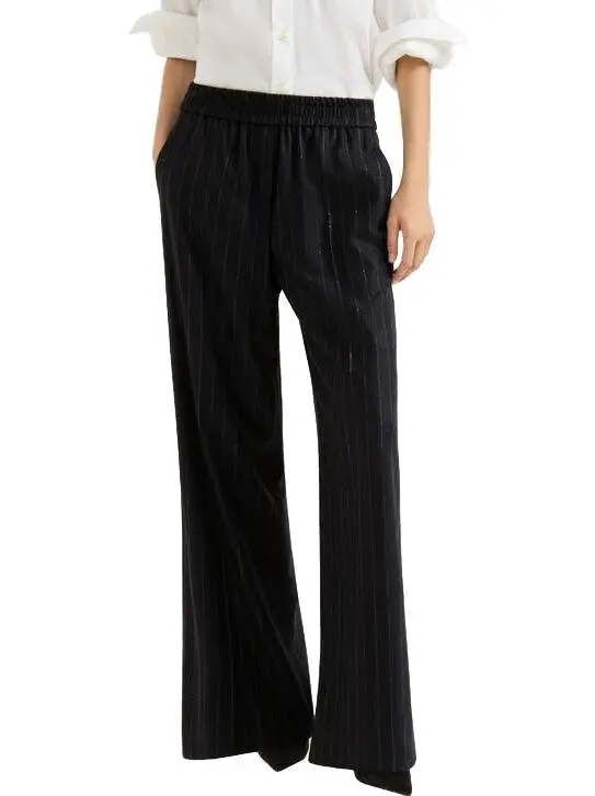 Brunello Cucinelli Virgin Wool Dazzling Chalk Stripe Loose Track Trousers - Blue