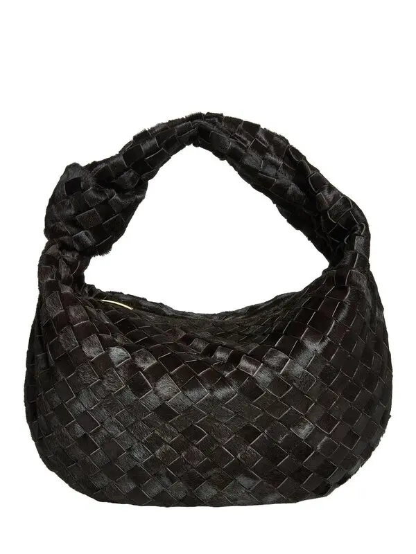 Bottega Veneta Jodie Intrecciato Genuine Calf Hair Hobo Bag - 2004 Dark Bison-gold