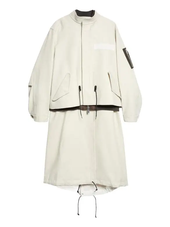 Sacai Wool Flannel & Nylon Twill Hybrid Coat - Ecru