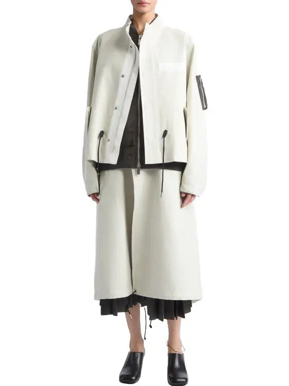 Sacai Wool Flannel & Nylon Twill Hybrid Coat - Ecru