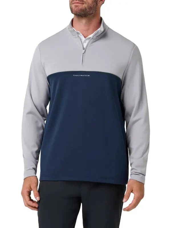 Travis Mathew Fibercloud Colorblocked Quarter Zip Pullover - Light Grey