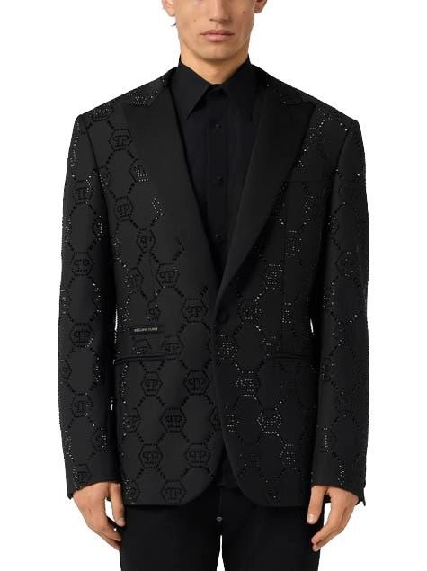 Philipp Plein Wool Blazer With Stin Details Monogram - Black/black