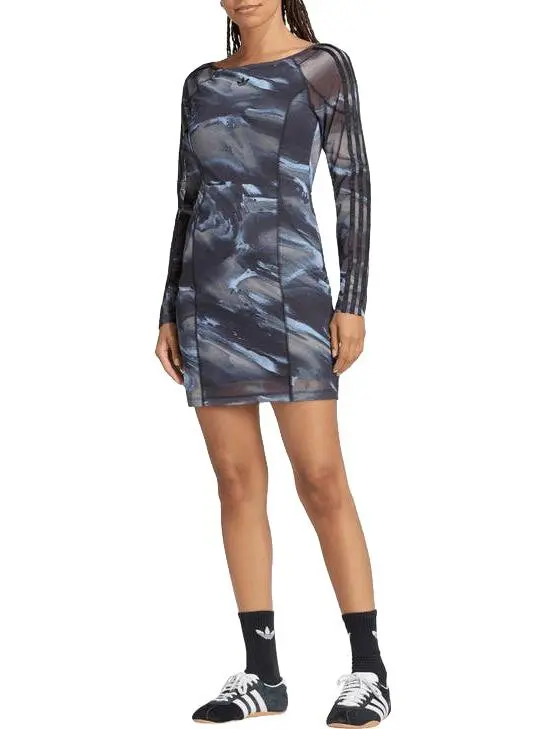 ADIDAS ORIGINALS Allover Print Mesh Minidress - Olive/coffee/sky