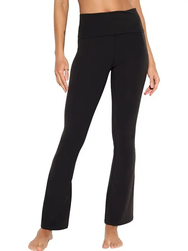 Spiritual Gangster Euphoria Foldover Flare Yoga Pants - Black