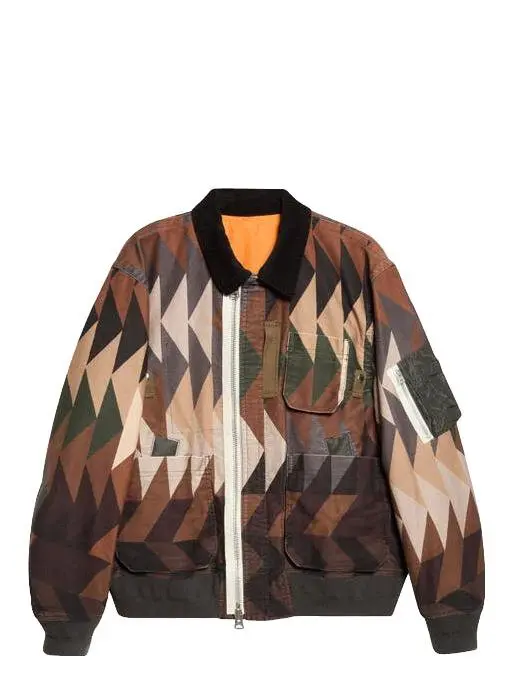 Sacai X A.p.c. Geometric Pattern Blouson With Corduroy Collar - Brown Multi