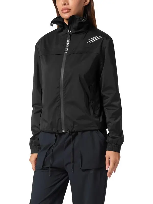 PLEIN SPORT Cropped Windbreaker With Drawstring And Waterproof Zip - Black