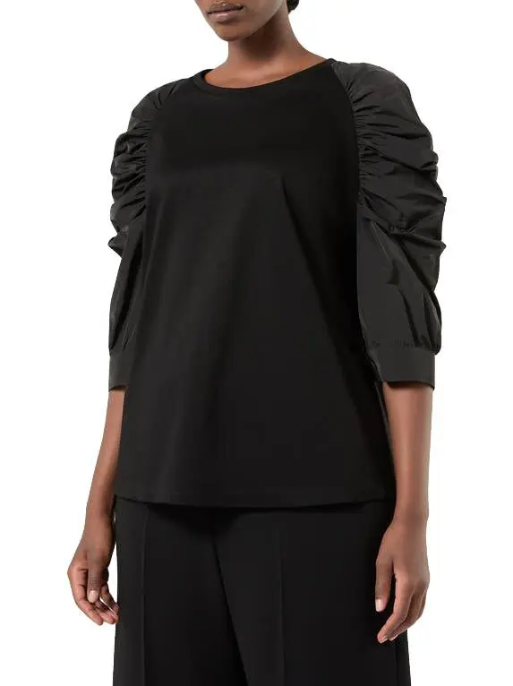 Marina Rinaldi Mixed Media Puff Sleeve Top - Black