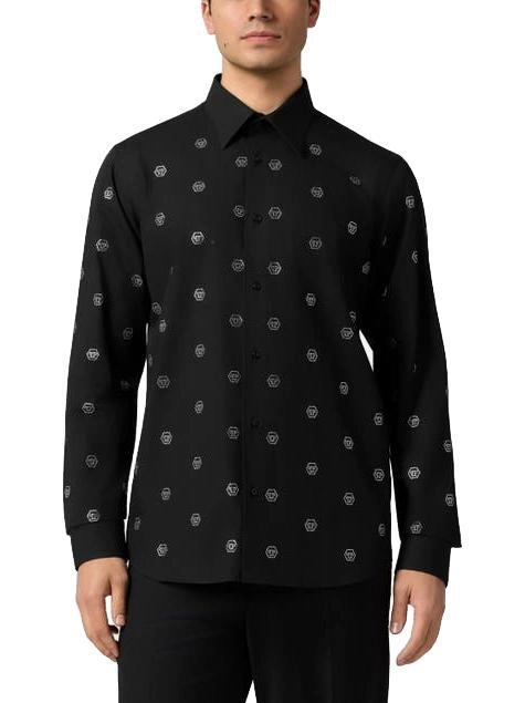 Philipp Plein Sugar Daddy Cut Shirt Monogram Strass - Black