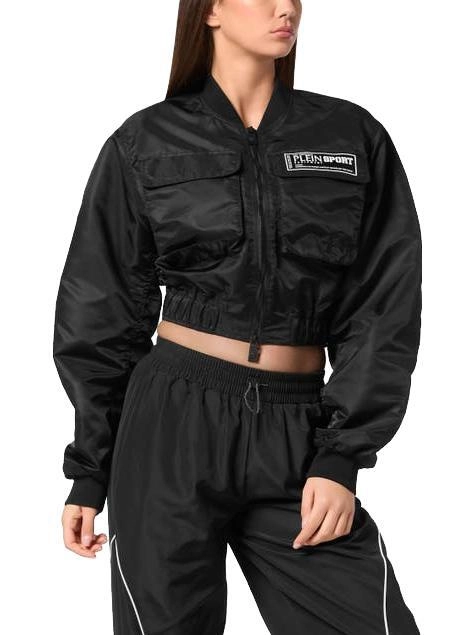PLEIN SPORT Cropped Bomber Jacket With Cargo Pockets - Black