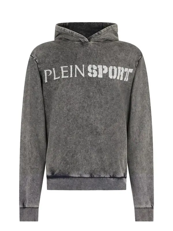 PLEIN SPORT Washed Hoodie With Crackle Scratch Detail - Black