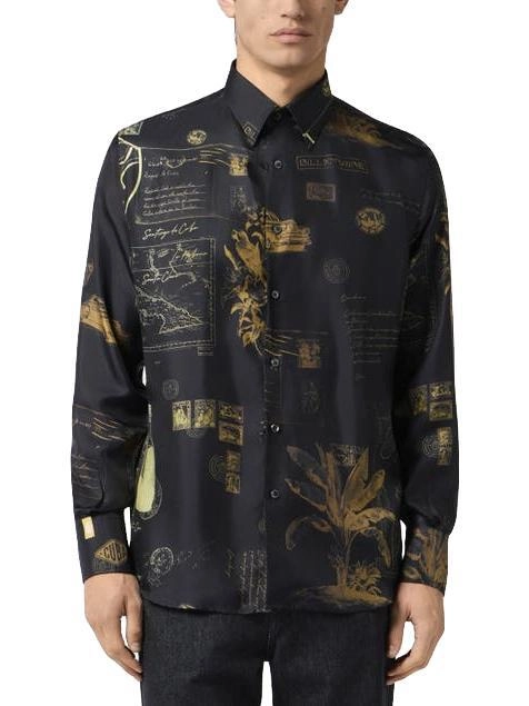 BILLIONAIRE Printed Silk Shirt Letter - Black