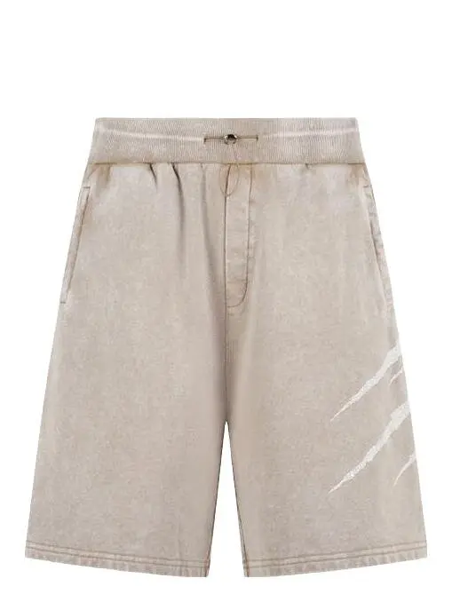 PLEIN SPORT Washed Cotton Crackle Scratch Jogging Shorts - Beige