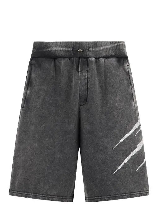 PLEIN SPORT Washed Cotton Crackle Scratch Jogging Shorts - Black