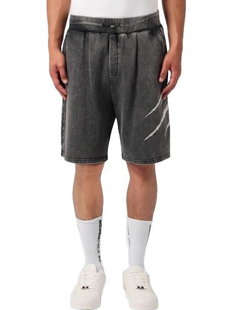 PLEIN SPORT Washed Cotton Crackle Scratch Jogging Shorts - Black