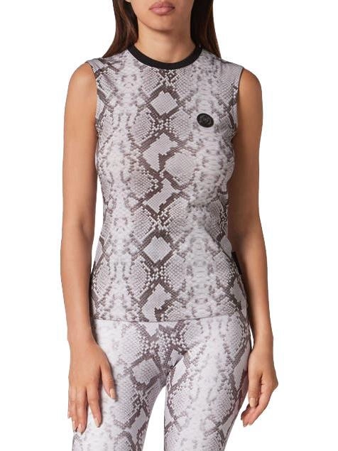 PLEIN SPORT Sleeveless Snake Print Performance Tank Top - Grey